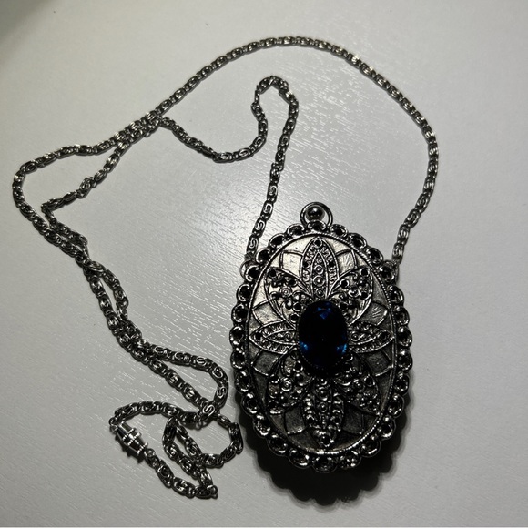 Unique Vintage | Jewelry | Vintage Silver Tone Blue Stone Large Oval ...